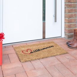 ANDIAMO Fu&szlig;matte &raquo;Kokos Willkommen&laquo; rechteckig 17 mm H&ouml;he Schmutzfangmatte, mit Spruch, rutschhemmend, In- und Outdoor geeignet beige Kokos B : 40cm 1 Stk., 