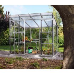 Vitavia Gew&auml;chshaus &raquo;Freya 5900&laquo; Alu-Profilen, Wand 3 mm Sicherheitsglas, Dach 6 mm Hohlkammerplatten silber B/H/T: 258cm x 224,9cm x 229,4cm