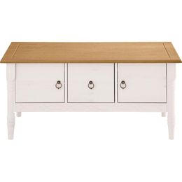 OTTO home Couchtisch &raquo;Indra&laquo; aus massiver Kiefer, FSC , mit Stauraum, dezentes Ornament gelb B/H/T: 100cm x 45cm x 60cm