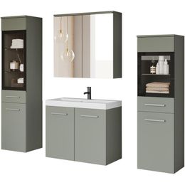 Welltime Badm&ouml;bel-Set &raquo;MADRIT II, Schrank mit Waschbecken, 2 H&auml;nger, Spiegelschrank&laquo; Komplett-Set, 5 Stk. tlg. gr&uuml;n Holzwerkstoff B/H/T: 120,4cmcm x 