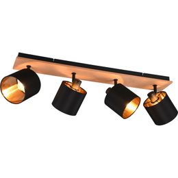 REALITY LEUCHTEN Deckenstrahler &raquo;Tommy&laquo; E14 1 Stk. warmwei&szlig; - kaltwei&szlig; 4er Spot Holzoptik schwenkbar Stoffschirm schwarz+gold, exkl 4xE14 28W braun 4,