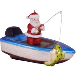 Christbaumschmuck &raquo;Fischerboot mit Weihnachtsmann, Weihnachtsdeko, Christbaumschmuck&laquo; mundgeblasen bunt Glas Einheitsgr&ouml;&szlig;e