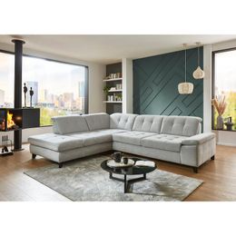 Die PlanBar Ecksofa &raquo;MP-IN18012 L-Form mit Kaltschaum-Polsterung&laquo; Sitztiefenverstellung, optional Kopfteilverstellung & Schlaffunktion grau 100% 