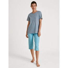 Calida Damen Calida Capri-Pyjama &raquo;Spring Nights&laquo; 2 tlg. Rundhals, Kurzarm, Loose Fit, Pure Cotton, atmungsaktiv blau XS (36/38)
