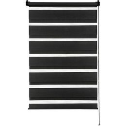 Gardinia Doppelrollo &raquo;Easyfix&laquo; halbtransparent Sichtschutz mit Bohren/ohne Bohren freih&auml;ngend segmentweise gewebter Stoff schwarz Polyester 150cm, 