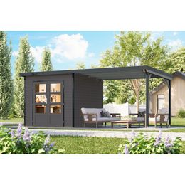 Karibu Gartenhaus &raquo;Plutino 3 SET, in verschiedenen Farben&laquo; inkl. Anbaudach Massivholz ohne Fu&szlig;boden, Blechdach