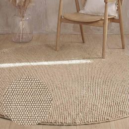 Ted Baker Wollteppich &raquo;Diana&laquo; rund 16 mm H&ouml;he Wolle, Natur, Handgemacht, Wohnzimmer, Esszimmer, Schlafzimmer, Skandi beige Oberfl&auml;che: 100% Wolle. R&uuml;ckseite: 