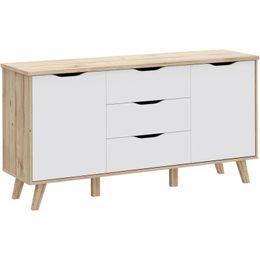 FORTE Sideboard &raquo;Vankka Anrichte&laquo; B/H/T 149,1/76,7/41,7 cm, Sideboard, ca. 150 cm breit, T&uuml;ren, Schubk&auml;sten, Echtholzbeine wei&szlig; Holzwerkstoff B/H/T: 