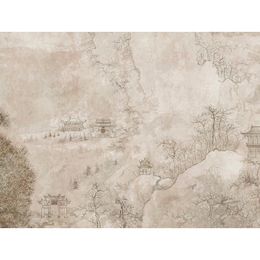 Livingwalls living walls Fototapete &raquo;The Wall&laquo; Motiv asiatisch matt glatt Fototapete Chinesisch Tapete Japanisch Tapeten Wohnzimmer Flur Design beige Vinyl, Vlies
