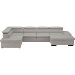 Sit & More sit&more Wohnlandschaft &raquo;Alcudia U-Form&laquo; wahlweise mit Schlaffunktion grau B/H/T: 349cm x 73cm x 226cm, NaturLEDER , Ottomane links,mit 