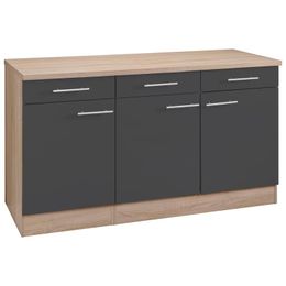 Optifit Unterschrank &raquo;Kalmar&laquo;, Breite 150 cm, mit viel Stauraum grau Eiche-hell s&auml;gerau, B/H/T: 150cm x 85cm x 60cm, T&uuml;ren: 3 Stk.