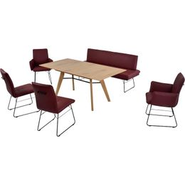 K+w Komfort & Wohnen K+W Komfort & Wohnen Essgruppe &raquo;Giacomo IV&laquo; 6 Stk. tlg. Polsterbank in 2 Gr&ouml;&szlig;en, 2 Kufenst&uuml;hle, 2 Armlehnenst&uuml;hle und 1 Tisch rot Leder CLOUD, 