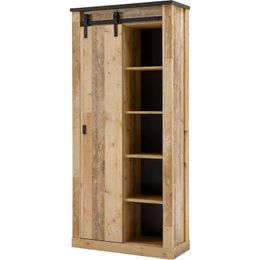 Home Affaire Regal &raquo;SHERWOOD&laquo; modernes Holz Dekor, mit Scheunentorbeschlag aus Metall, H&ouml;he 201 cm braun Holzwerkstoff B/H/T: 93cm x 201cm x 38cm, 10 