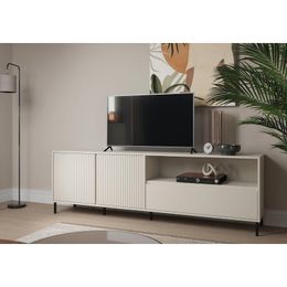 Home Affaire Lowboard &raquo;viel Stauraum, Soft Close, 2 T&uuml;ren und 1 Schubkasten&laquo; mit Metallf&uuml;&szlig;en, Breite 208 cm, grifflos, Fronten geriffelt beige 