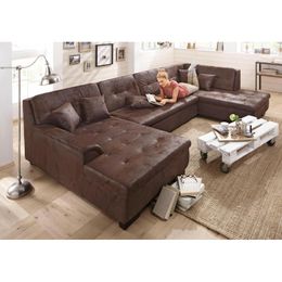 Home Affaire Wohnlandschaft &raquo;BERGEN 364x106x83 cm, elegantes Design&laquo; whlw. mit Bettfunktion, U-Form braun B/H/T: 364cm x 83cm x 106cm, Microfaser 