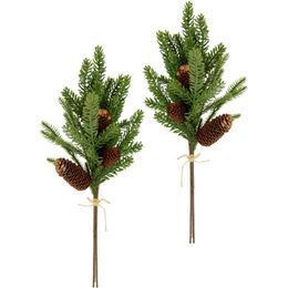 I.GE.A. Winterliche Kunstpflanze &raquo;Kunstzweig, k&uuml;nstlicher Tannenbund&laquo; mit echten Zapfen, 2er Set, gr&uuml;n, natur gr&uuml;n Kunststoff B/H/L: 28cm x 55cm, 2 