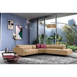 Egoitaliano Ecksofa &raquo;Stefanie-e, Designsofa der Extraklasse, bequem mit hohem Sitzkomfort&laquo; mit Relaxfunktion und verstellbaren Kopfteilelementen beige Leder &raquo;BULL