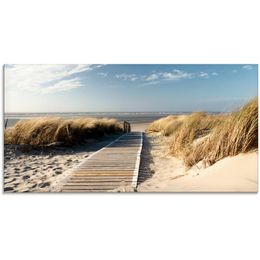 Artland Glasbild &raquo;Nordseestrand auf Langeoog - Steg&laquo; Strand 1 Stk. tlg. in verschiedenen Gr&ouml;&szlig;en beige B/H/T: 100cm x 50cm, Glasbild Strand, 1 Stk.