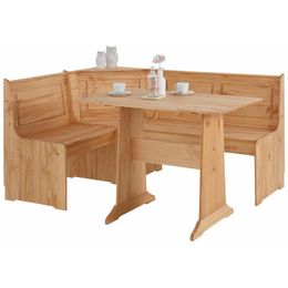 OTTO home Essgruppe &raquo;Sascha&laquo; 2 Stk. tlg. aus massivem Kiefernholz, bestehend aus einer Truhen-Eckbank + Tisch beige Massivholz B/H/T: 160cm x 87cm x 