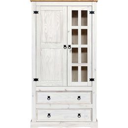 M&ouml;bilia Vitrine Ziergriffe und Scharniere aus Metall wei&szlig; Massivholz Wei&szlig;, B/H/T: 100cm x 190cm x 41cm, Schubladen: 2 Stk. T&uuml;ren: 2 Stk. 2 T&uuml;ren, 2 Schubladen