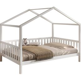 Vipack Hausbett &raquo;Dallas, Massivholzbett mit Dachaufbau umbaubar vom Boden- zum Daybett&laquo; inkl. Rolllattenrost und Sprossenumrandung, 90 oder 140x200 cm breit,