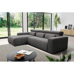 DOMO collection Ecksofa &raquo;BRANDON 289x177x80 cm, whlw. mit Sitztiefenverstellung, L-Form&laquo; ohne Sitztiefenverstellung, Cord, grau grau Luxus-Microfaser 