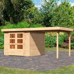 Karibu Gartenhaus &raquo;Arnis 3,5&laquo; mit Anbaudach 2,40 cm Breite beige Holzwerkstoff ohne Fu&szlig;boden, ohne R&uuml;ck- und Seitenwand, ohne Dacheindeckung