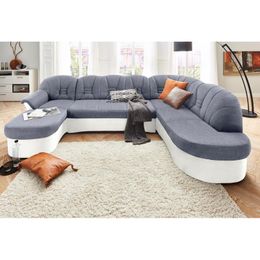DOMO collection Wohnlandschaft &raquo;ELVA 293x180x84 cm, elegante R&uuml;ckensteppung, U-Form&laquo; whlw. mit Bettfunktion und Federkern wei&szlig; (gepr&auml;gte) Luxus-