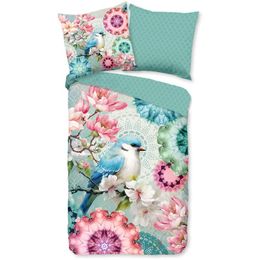 HIP Wendebettw&auml;sche &raquo;Eldisa&laquo; 2 Stk. Mako-Satin, Baumwolle, Rei&szlig;verschluss, Wendeoptik, Mandala, Vogel Gr&uuml;n gr&uuml;n Mako-Satin, Obermaterial: 100% 