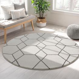 Sanat Teppich &raquo;Trellis, auch als L&auml;ufer und Rund&laquo; rund 10 mm H&ouml;he Kurzflor, skandi, boho, gro&szlig;e Farbauswahl, alle R&auml;ume wei&szlig; Kunstfaser &Oslash; 120cm 1 Stk., 10mm