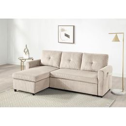 ATLANTIC HOME COLLECTION Schlafsofa &raquo;Gustavo L-Form, B: 199 cm, in Cord oder Struktur&laquo; mit Schlaffunktion, Bettkasten & seitlichen Taschen beige 100% 