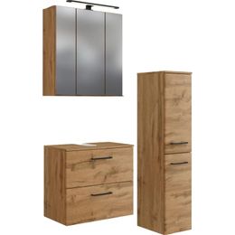 Welltime Badm&ouml;bel-Set &raquo;Chicago&laquo; Spiegelschrank, Unterbeckenschrank, Midischrank, 3 Stk. tlg. braun MDF B/H/T: 90cmcm x 200cmcm x 35cmcm