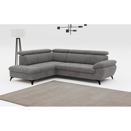 COTTA Ecksofa &raquo;Hudson L-Form, B: 256 cm&laquo; mit Kopfteilverstellung, optional Schlaffunktion & Bettkasten grau B/H/T: 256cm x 100cm x 207cm, Struktur 