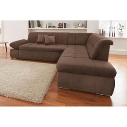 DOMO collection Ecksofa &raquo;NMORIC inkl. Zierkissen 273x216x80 cm L-Form&laquo; Ottomanen-Abschluss, wahlweise mit Bettfunktion und Armlehnverstellung braun 