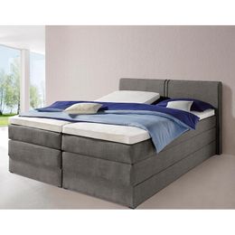 Hapo Boxspringbett mit Bettkasten grau Kopfteil, seitliche Unterbox und Obermatratze sind mit pflegeleichtem Feinstrukturstoff in Leinenoptik (100% 