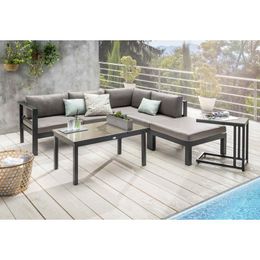 Destiny Gartenlounge-Set &raquo;ARENAL&laquo; Set, 2x Schenkel, 1x Tisch, 1x Beistelltisch, 1x Hocker, inkl. Auflagen, 15 Stk. tlg. Aluminium, Tisch: Glasplatten grau 