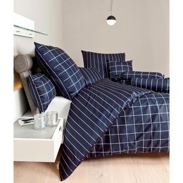 Janine Wendebettw&auml;sche &raquo;modernclassic 39025&laquo; 2 Stk. mit Rei&szlig;verschluss, 100% Baumwolle, mit Karos und Streifen blau Mako-Satin, Obermaterial: 100% Baumwolle 