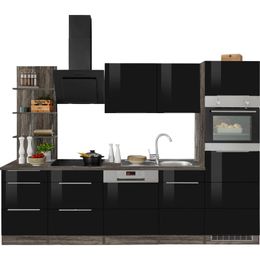 KOCHSTATION K&uuml;chenzeile &raquo;KS-Brindisi Breite 280 cm&laquo; wahlweise mit E-Ger&auml;ten und Induktion, mit MDF-Fronten und Regal schwarz B/H/T: 280cm x 200cm x 