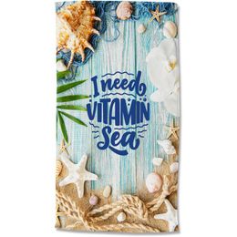 Good Morning Strandtuch &raquo;Vitamin Sea&laquo; Mikrofaser, 100x180, Schnelltrocknend, Sommer, Strand, Erwachsene beige Velours, Velours B/L: 100cmx180cm, 1 Stk