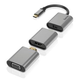 Hama Computer-Adapter &raquo;USB-C Multiport Adapter Set 6 in1, USB-C, Mini DisplayPort, HDMI, VGA&laquo; Mini DisplayPort USB-C zu HDMI Mini DisplayPort VGA grau 
