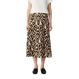 comma, Comma Damen Midirock mit grafischem Muster, Viskose-Leinen-Mischung grau 44
