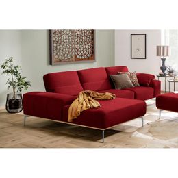 W.Schillig Ecksofa &raquo;run, Designsofa mit tollem Sitzkomfort, bequem, L-Form&laquo; mit elegantem Holzsockel, F&uuml;&szlig;e in Chrom gl&auml;nzend, Breite 319 cm rot 