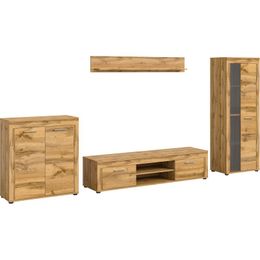 OTTO home Wohnwand &raquo;AOSTA, Breite 330cm, 4-teilige Wohn-Kombination&laquo; bestehend aus: Highboard, Lowboard, Wandboard, Vitrine, 4 Stk. tlg. braun 