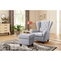 Home Affaire Ohrensessel &raquo;Alexander, B: 92 cm, Sitzh&ouml;he: 44 cm&laquo; Set: mit Hocker grau Samtvelours (100% Polyester);Struktur fein (100% Polyester) Luxus