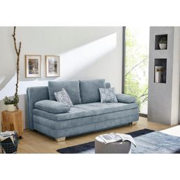 Jockenh&ouml;fer Schlafsofa &raquo;Lincoln, B: 203 cm, Liegefl. 160x203 cm, Dauerschl&auml;fer&laquo; mit Schlaffunktion, Bettkasten, Kaltschaumtopper & 2 Zierkissen blau B/H/T: 203cm 