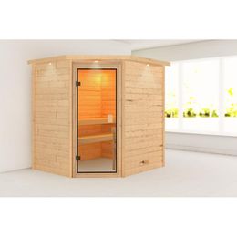Karibu Sauna &raquo;"Trixi" mit bronzierter T&uuml;r und Kranz, naturbelassen&laquo; aus hochwertiger nordischer Fichte beige ohne Ofen, ohne Steuerung, (ohne Ofen)