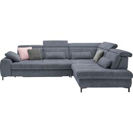set one by Musterring Ecksofa Kaltschaumpolsterung, Flachgewebe, whlw. mit Funktionen, Sitzh&ouml;he 49 blau 100% Polyester B/H/T: 317cm x 86cm x 220cm, 