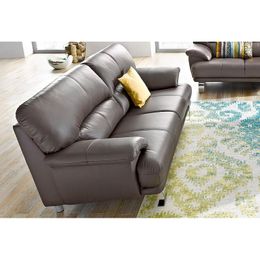 Trendmanufaktur 3-Sitzer &raquo;Cecilia, in italienischem Design, bequem&laquo; mit Chromf&uuml;&szlig;en braun Microfaser PRIMABELLE (100% Polyester);NaturLEDER (echtes 