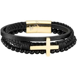 Bruno Banani Lederarmband &raquo;Schmuck&laquo; mit Achat schwarz 21cm, Edelstahl Leder