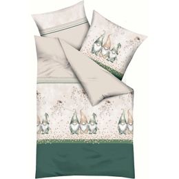 Kaeppel Bettw&auml;sche &raquo;Wichtelkumpel&laquo; 2 Stk. Mit Wichtel gr&uuml;n Feinbiber, Obermaterial: 100% Baumwolle B/L: 135cm x 200cm, 1 Stk., 1 Stk., Feinbiber, B/L: 80cm x 